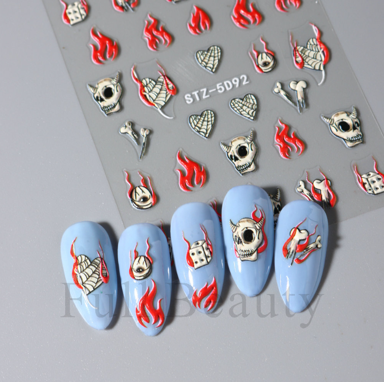 5D Nail Decals Halloween Horror Puppet Doll Bones Flame Evil Eyes ...