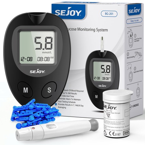 SEJOY Blood Glucose Test Kit Diabetes Blood Sugar Tester 50x Test ...