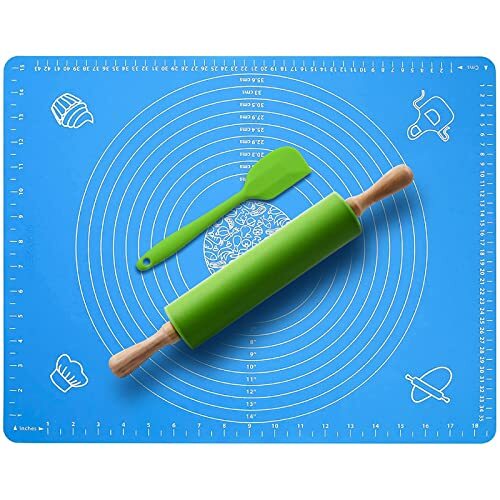 NONSTICK SILICONE ROLLING PIN EXTRA LARGE SILICONE BAKING MAT "25 X 18 ...