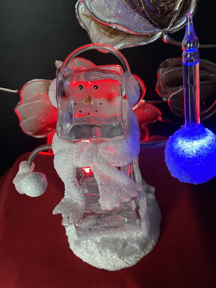 Acrylic ICE CUBE Snowman Christmas Decor SKATING Free Standing Lighted ...