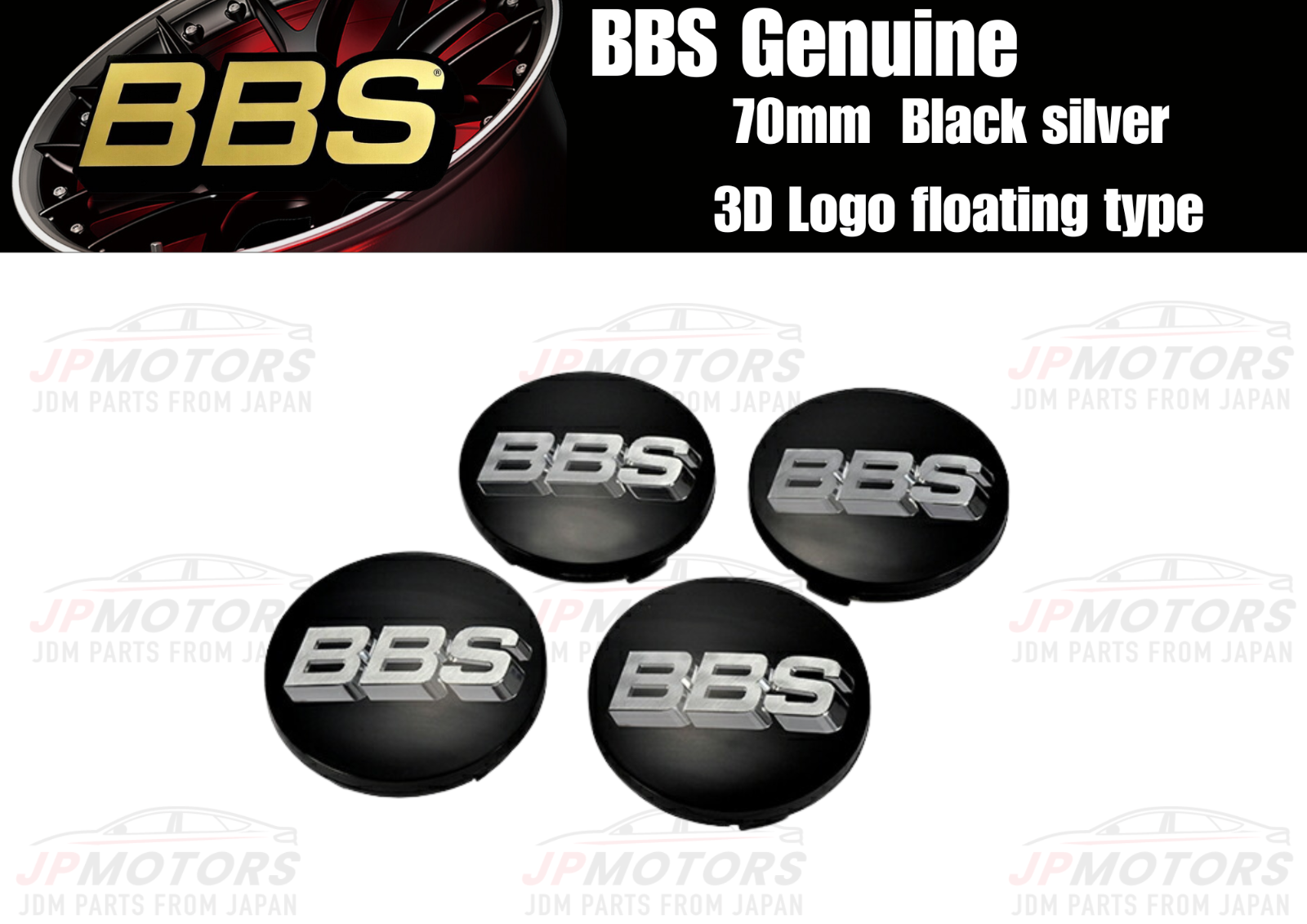 BBS Wheel Center Caps 70mm Genuine Emblem Black silver 3D Logo floating ...