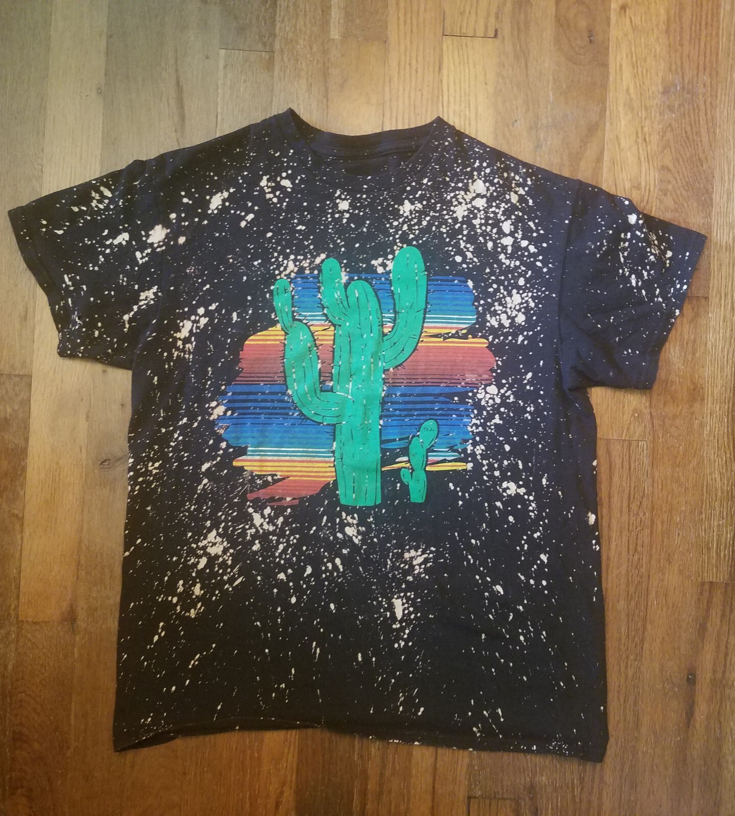 Womens Bleach Distressed Southwestern Western Cactus Graphic T Shirt S ...