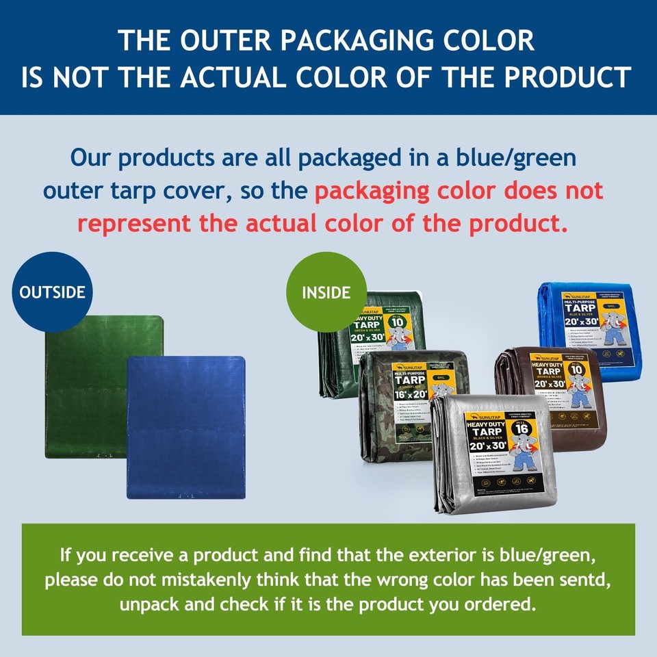 16 Mil Heavy Duty Waterproof Tarps, 8x10 Ft Finished Size Tarps ...