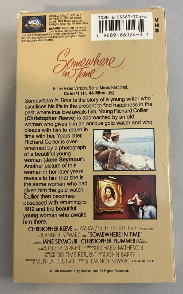 Somwhere In Time (VHS) Christopher Reeve Jane Seymour - Like New ...