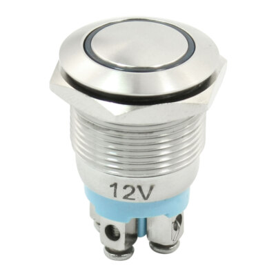 12VDC Blue LED Lamp 4 Pin NO 19mm Momentary Stainless Steel Push Button ...