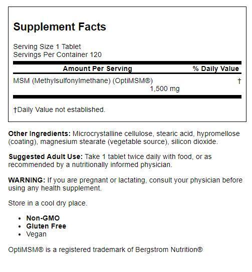 Doctor's Best Msm with Optimsm 1,500 mg 120 Tabs 753950000971| eBay