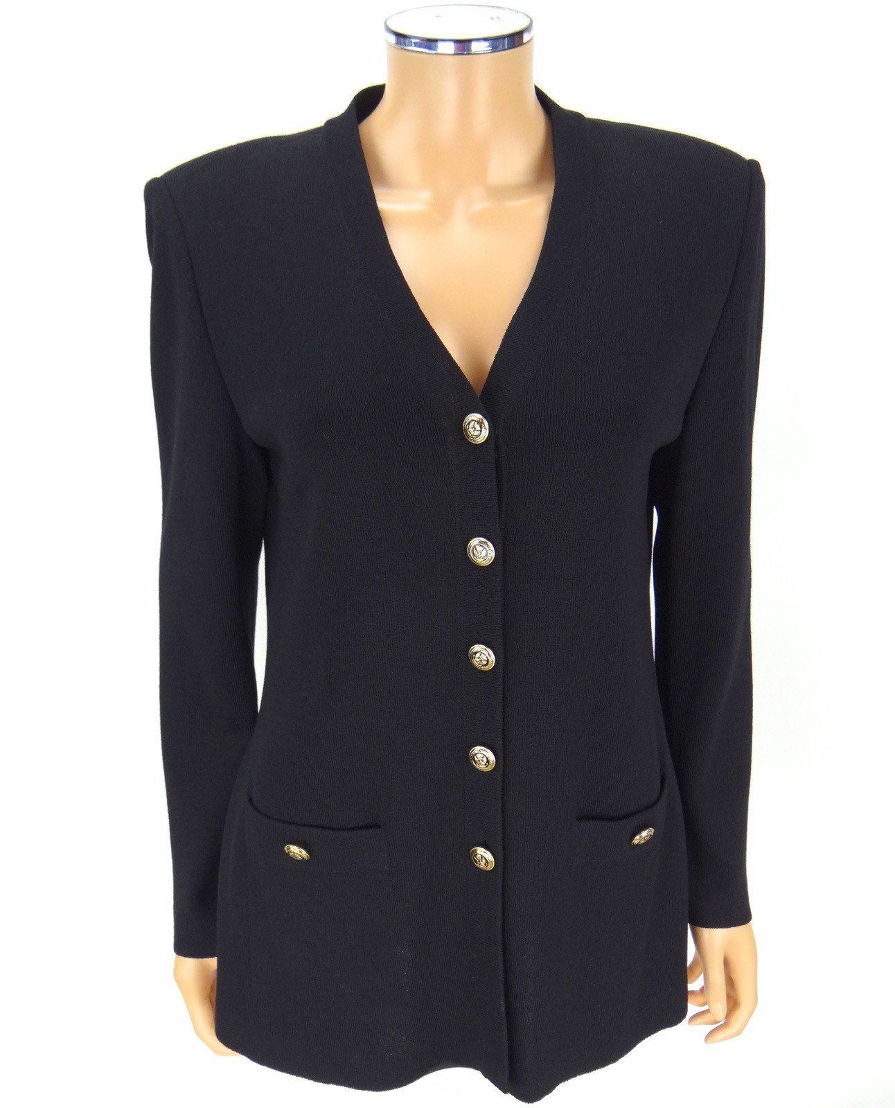 ST JOHN BASICS COLLECTION Blazer Jacket SIZE 6 Black Gold Buttons ...