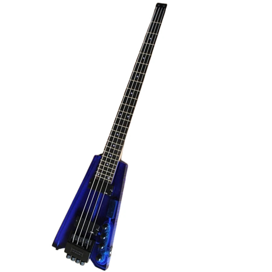 Headless Blue Acrylic Body 4 String Electric Bass Guitar with Black ...