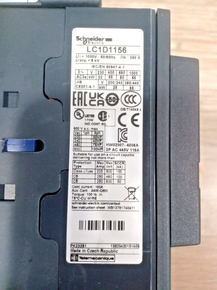1PC Schneider LC1D1156BD TeSys D contactor-3P(3NO)-AC-3- 440V 115A ...