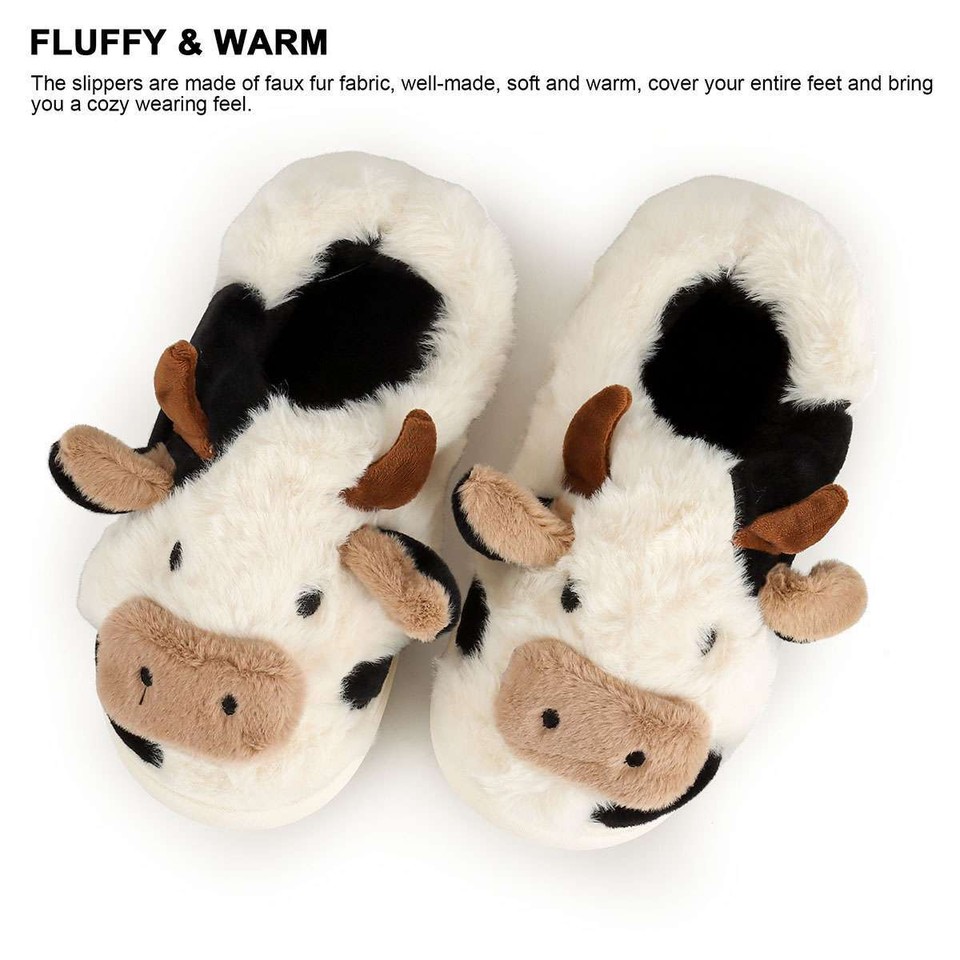 Cow Slippers for Women Fuzzy Cute Kawaii Shoes Super Warm Soft ...
