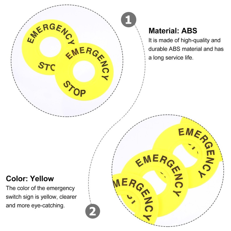 30 Pcs Push Button Inner Diameter Emergency Stop Sign On Push Button ...