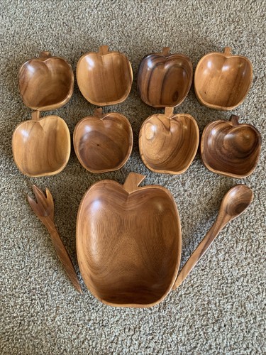 Beautiful Genuine Monkey Pod Wooden Apple Shaped Bowls Vintage Set Of ...