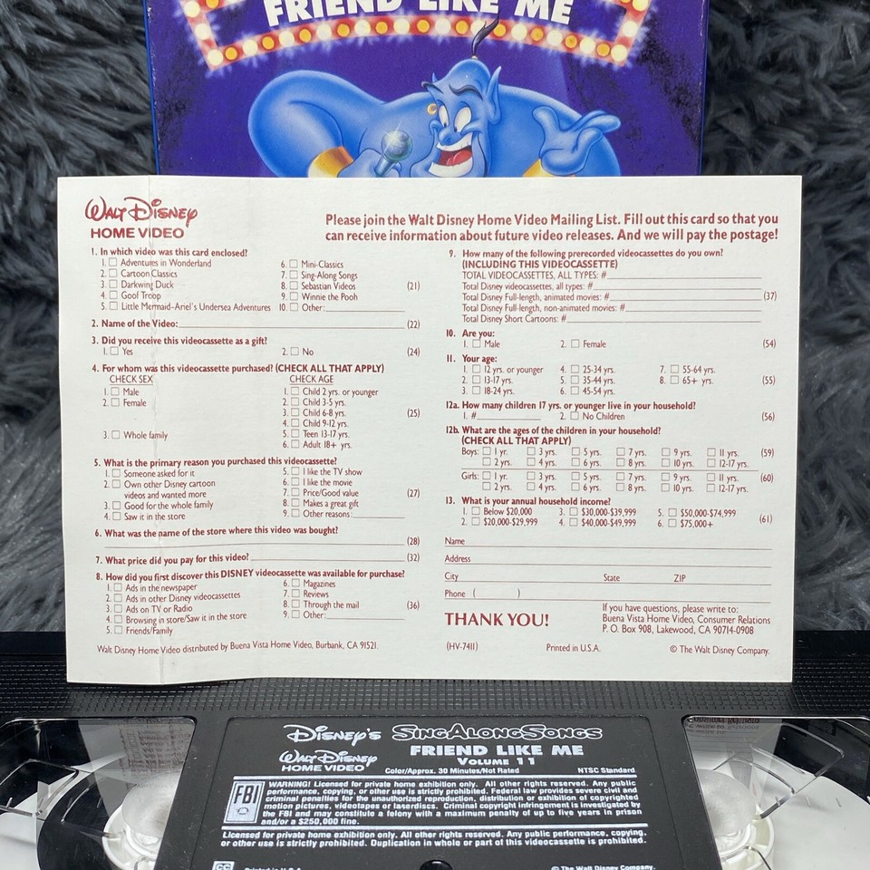 Disney Sing Along Songs: Aladdin: Friend Like Me VHS Tape 1993 Kids ...