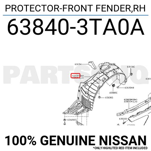 638403TA0A Genuine Nissan PROTECTOR-FRONT FENDER,RH 63840-3TA0A | eBay