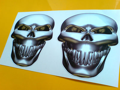 METAL SKULL Forward Facing Car Motorcycle Stickers Decals 1 pair 90mm ...