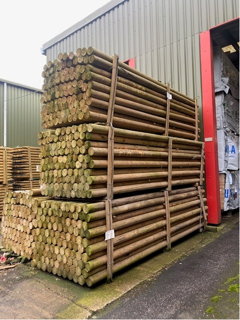 Stock Clearance Tanalised machine rounded 100mm timber poles 3.6m Long ...