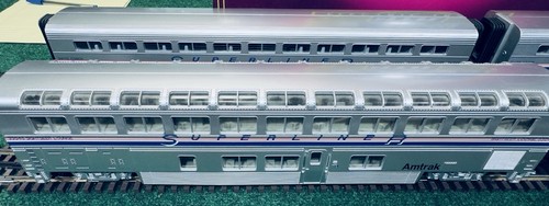 O Scale MTH 20-6537 Amtrak 5-Stripe Phase IV 4-Car 70’ Superliner II ...