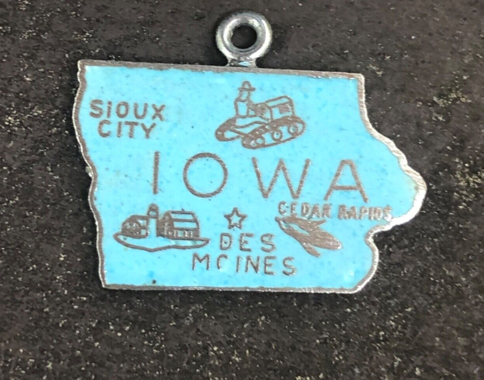 Vintage Sterling Silver IOWA Blue Enamel Sterling Silver State Map ...