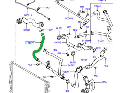 LAND ROVER HOSE HEATER WATER THERMOSTAT TO BOTTOM HOSE LR2 3.2L OEM NEW ...