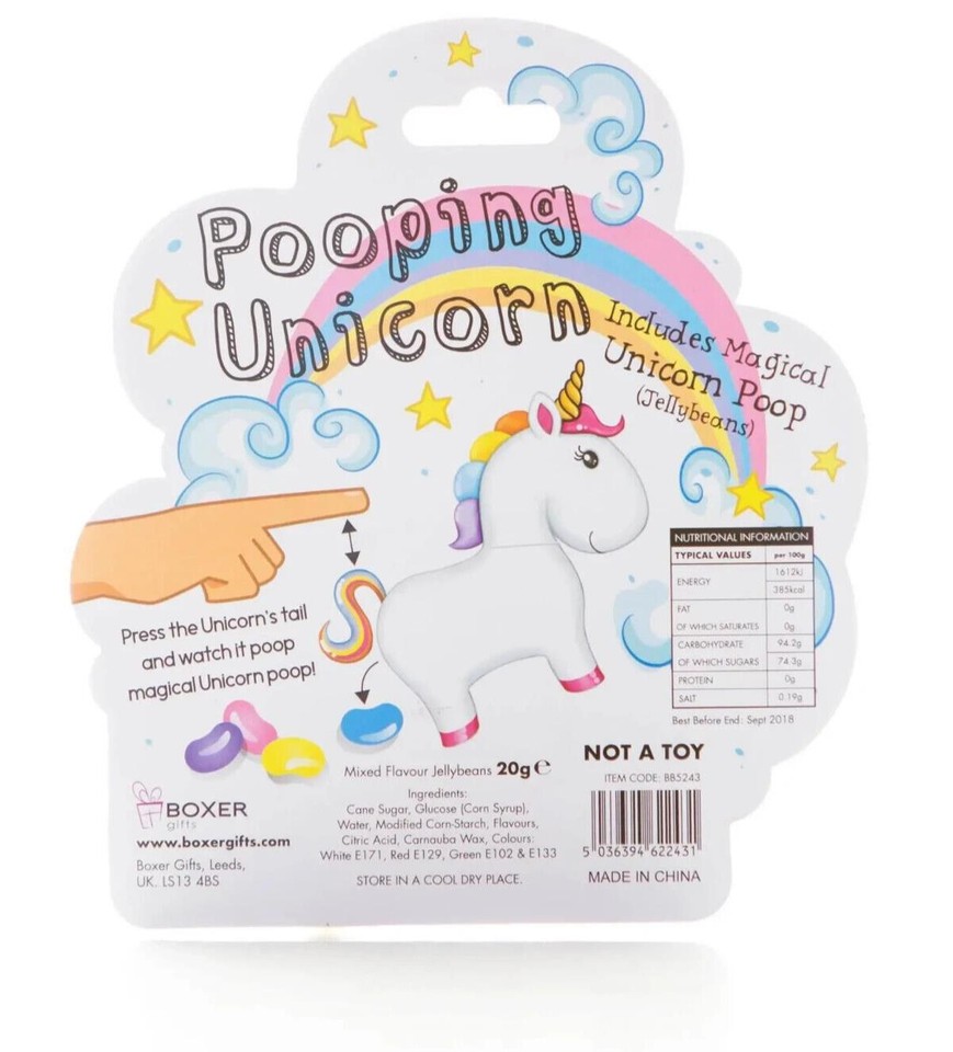 Pooping Unicorn - Dispenses Tasty Poop Candy Jelly Beans - Child ...