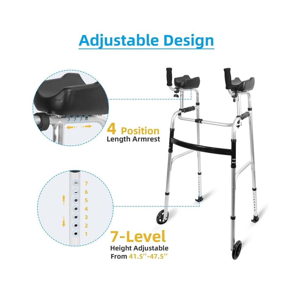Foldable Stand Up Walker with Armrest Pad - 7-Height Adjustable ...