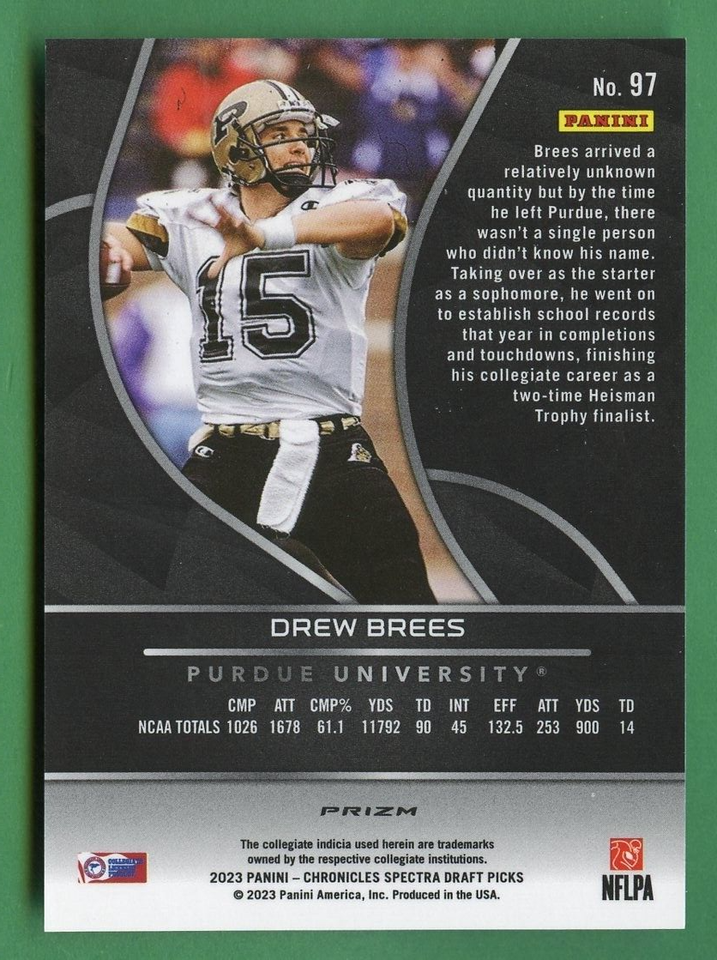 DREW BREES 2023 CHRONICLES DRAFT SPECTRA PURDUE BOILERSMAKERS SAINTS | eBay