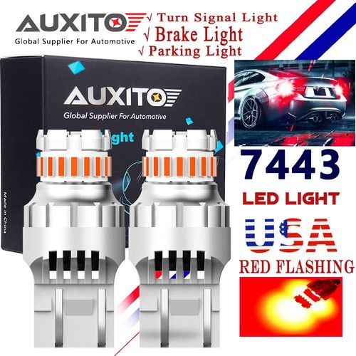 2X 7440 7443 RED Flash Strobe Blinking Brake Tail Stop Light LED Bulb ...