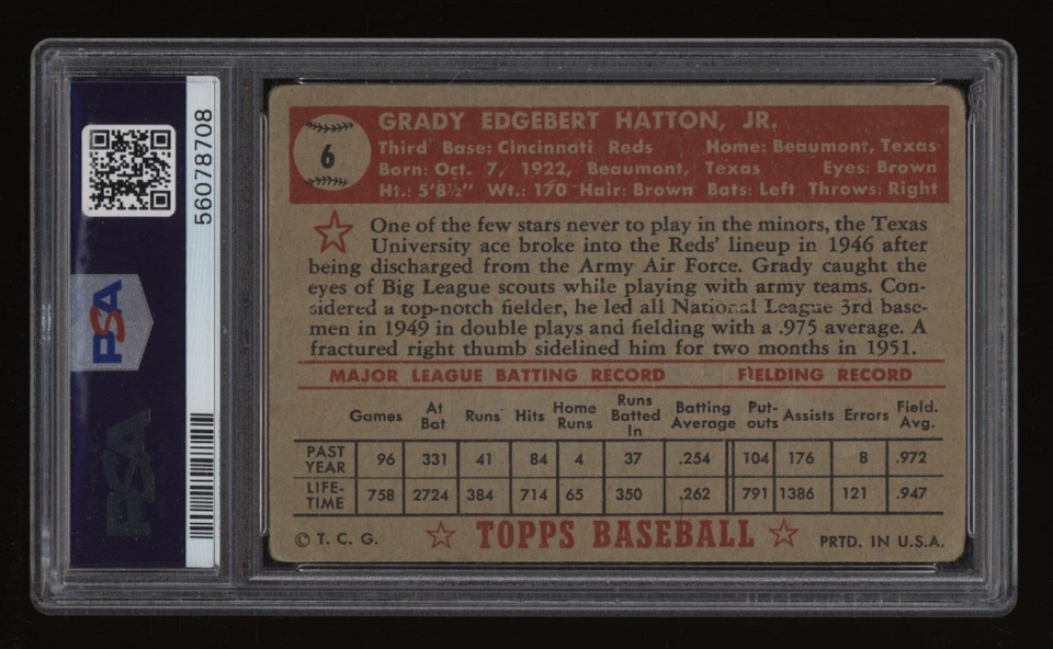 1952 Grady Hatton PSA 1 Topps Baseball #6 Invest NOW ICONIC SET | eBay