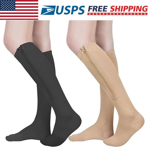 3 Pair Zipper Compression Socks Zip Up Support Closed Toe Stockings ...