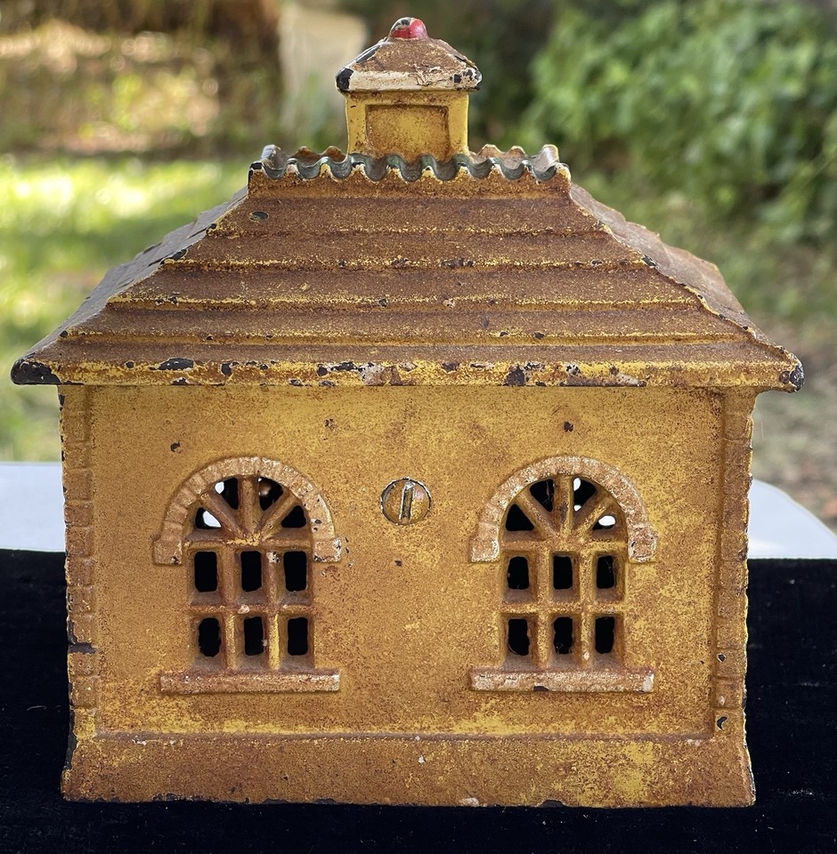 Antique Cast Iron Still Coin Bank Building School House | eBay