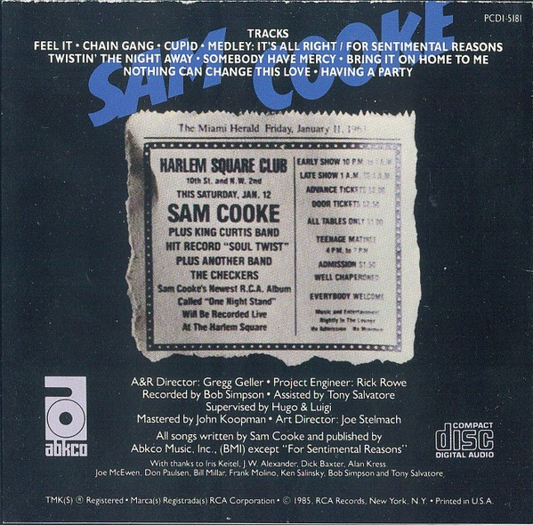 Sam Cooke - Live At The Harlem Square Club, 1963 (CD, Album) (Very Good ...