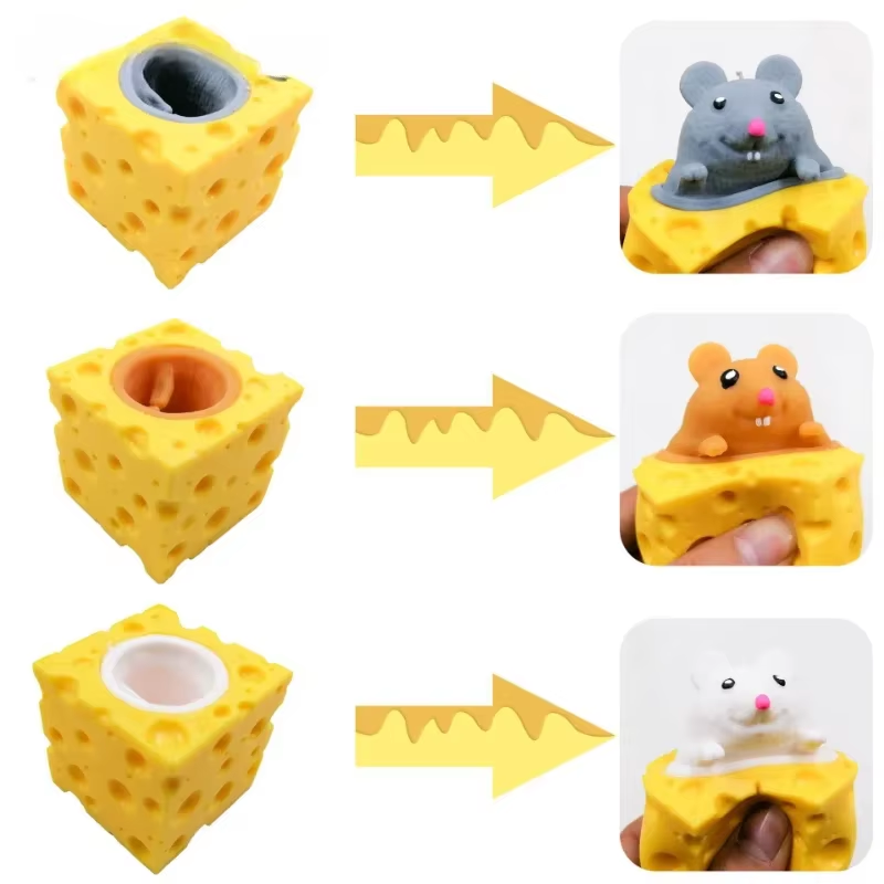 Pop-Up Mouse and Cheese Block Squeeze Anti-Stress Fidget Toy for Kids ...