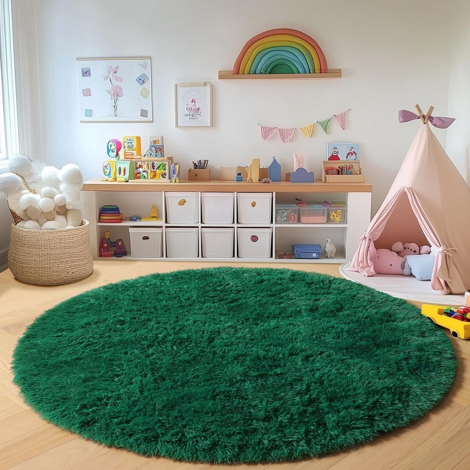 ONASAR Dark Green Round Area Rug 4x4, Soft Bedroom Circle Rugs for Kids ...