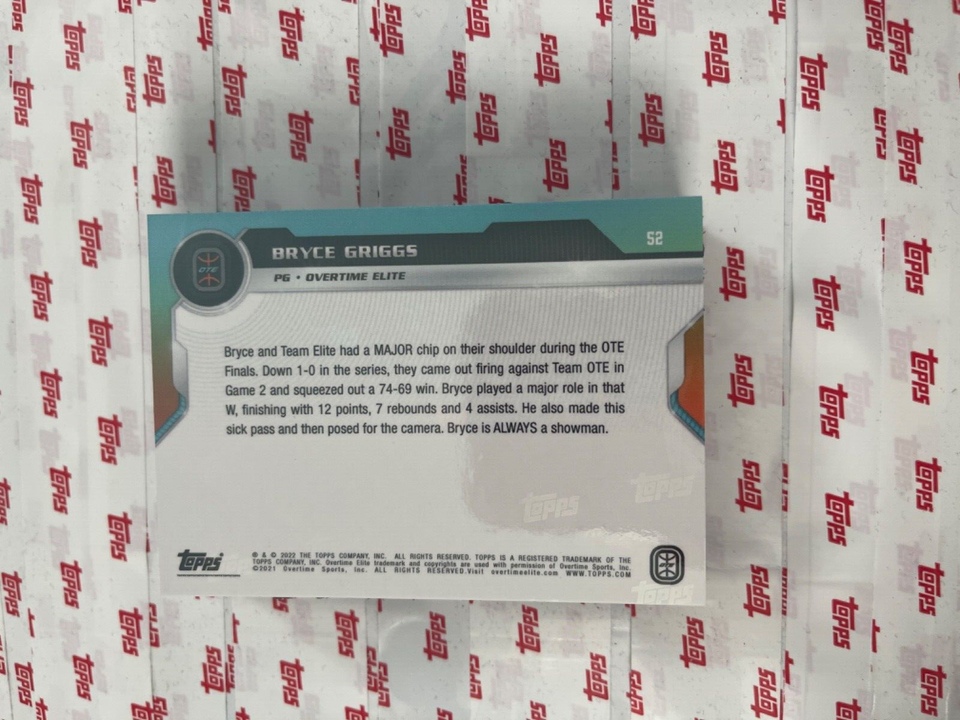 BRYCE GRIGGS 2022 Topps Now Rookie OTE Overtime Elite Card 52 BLUE /49 ...
