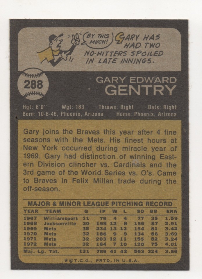 1973 Topps 288 Gary Gentry NM-MT | eBay