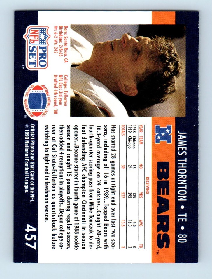 1990 Pro Set James Thornton Chicago Bears #457 | eBay