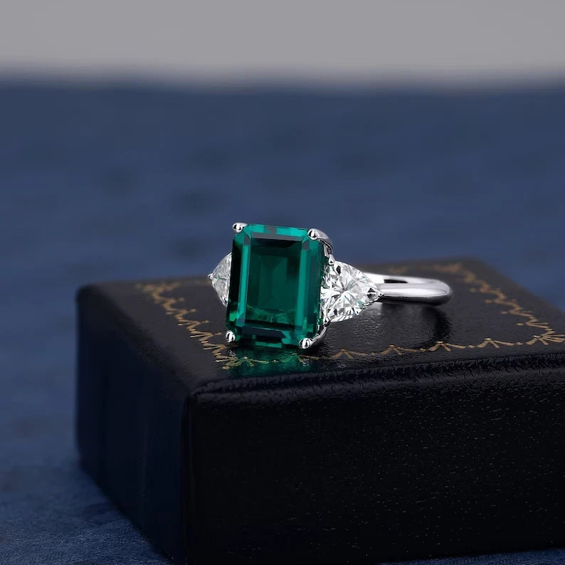 5.80Ct Emerald Cut Natural Emerald Proposal Diamond Ring 14K Solid ...