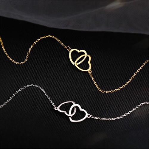 Double Ring Heart Hollow Love Heart Charm Gold Necklace Chain Women ...