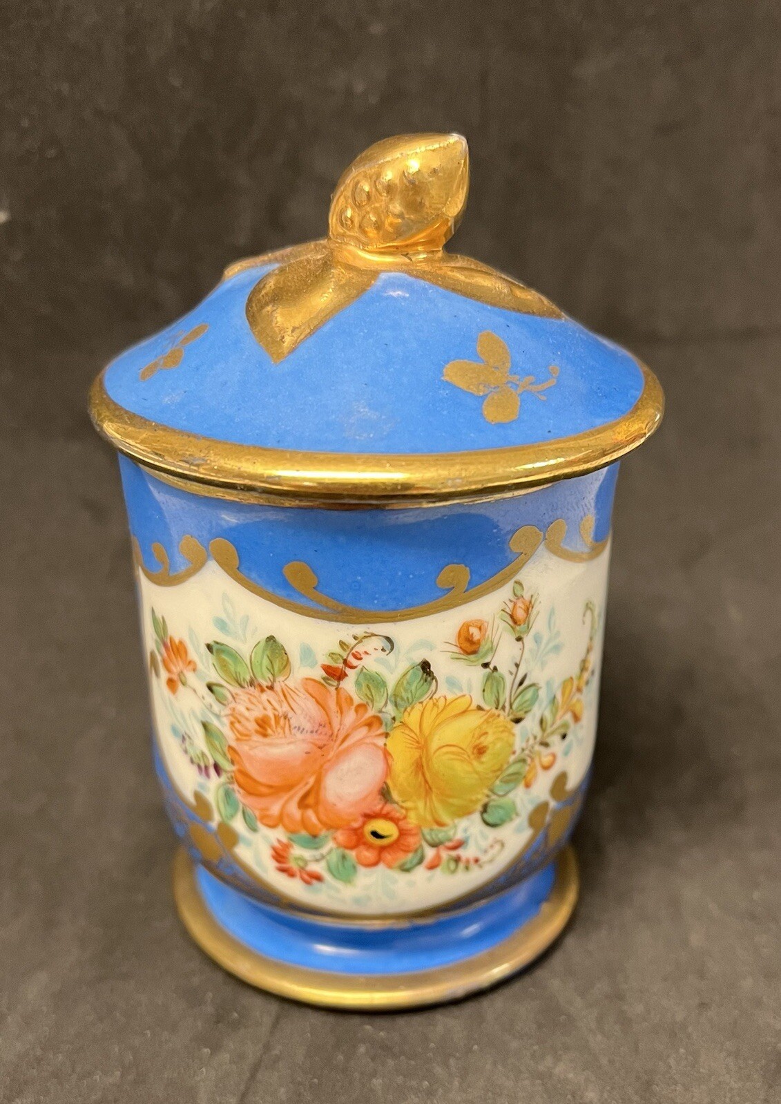 Rare antique Sevres/Limoges Pot De Creme, Custard Cup floral Pre 1840 ...