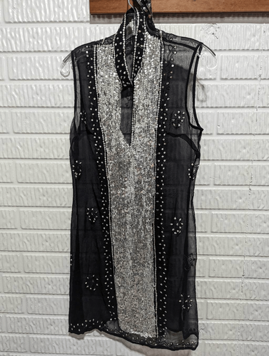 Bindya Accessories Women Black Sheer Sequin Belted Beaded Tunic Top ...