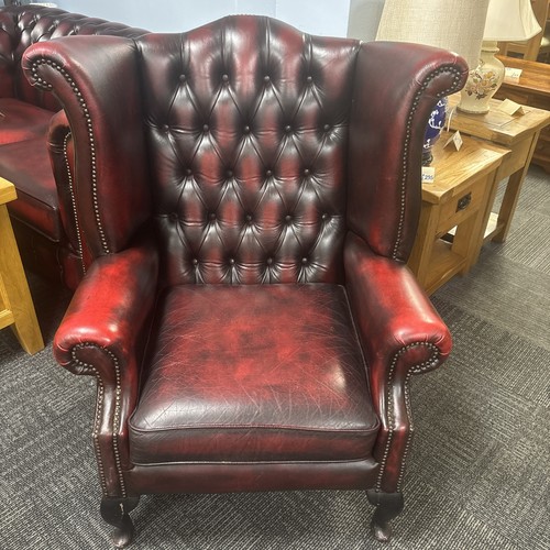 BEAUTIFUL OX BLOOD LEATHER CHESTERFIELD WING BACK CHAIR | eBay UK
