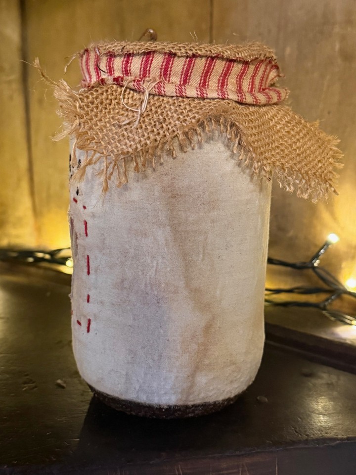 Primitive Handmade Grungy Pantry Jar 1804 Heart Muslin Burlap Shelf ...