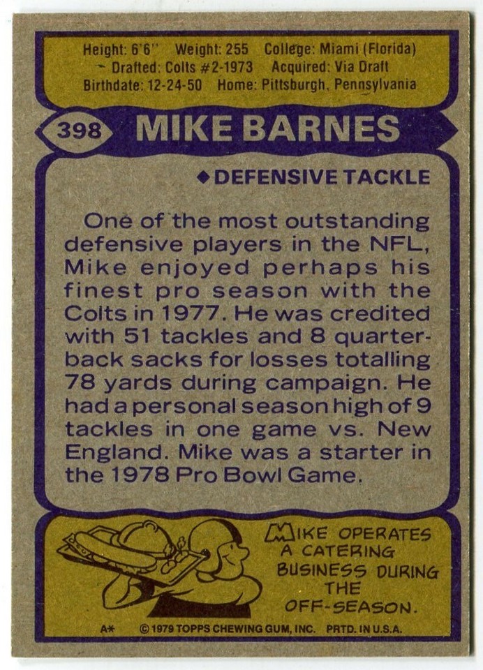 1979 Topps #398 Mike Barnes Baltimore Colts | eBay