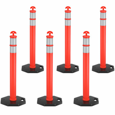 6 PCS 45" Orange Traffic Delineator Post Cone w/Reflective Bands ...