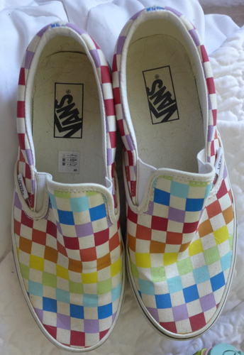 Vans Off The Wall 500714 Rainbow Checkered Slip On Sneakers Women's 9 ...