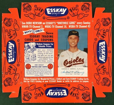 1955 ESSKAY HOT DOGS CHUCK DIERING BALTIMORE ORIOLES COMPLETE BOX RARE ...