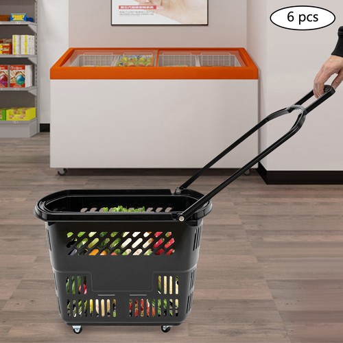 6PCS Blue Shopping Carts w/Wheels and Handle Plastic Rolling Shopping ...