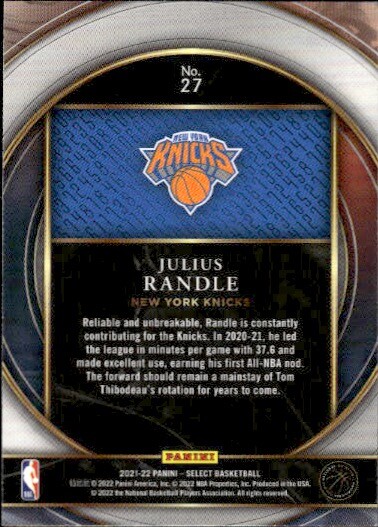 2021-22 Panini Select #27 Julius Randle Select Numbers New York Knicks ...
