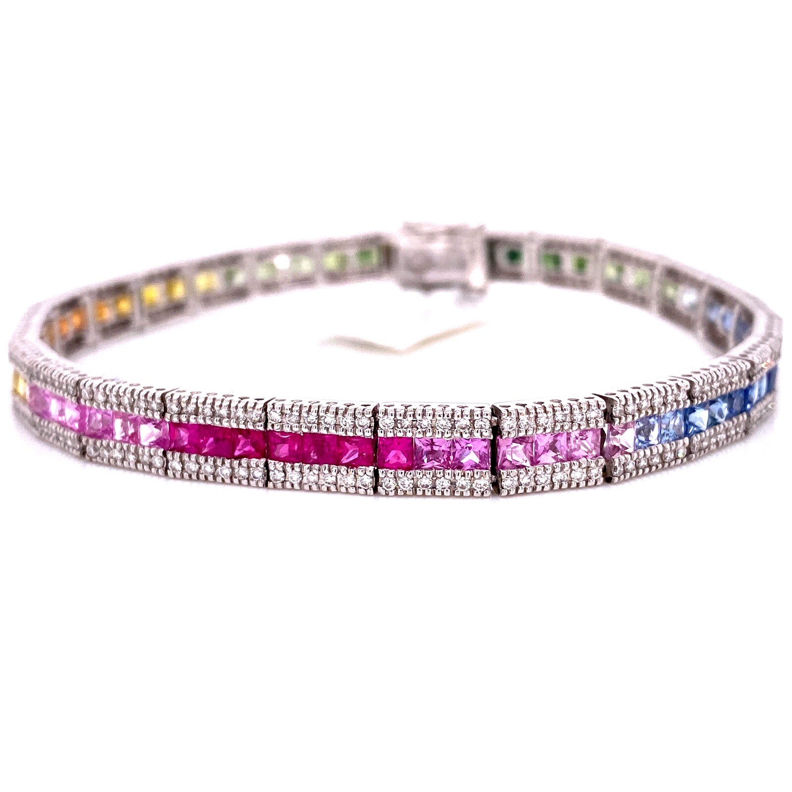 14KT White Gold Rainbow Sapphire & Diamond Bracelet 7.25” By: Amoro | eBay