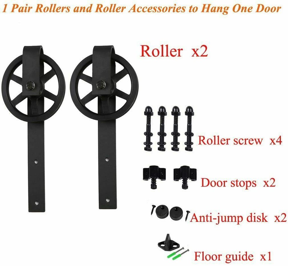 5-16FT Single Wood Sliding Barn Door Hardware Kit Black Big Spoke Wheel ...